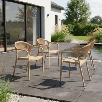 Sweeek Chaise de jardin empilable avec effet corde beige (lot de 4) - Jovia