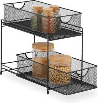 Relaxdays K&uuml;chen Organizer, 2 Ausziehk&ouml;rbe, Etagenregal aus Metall, H x B x T: 32 x 19 x 35,5 cm, Bad Organizer, schwarz