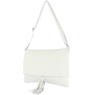 modamoda.de T241 - ital. Leder Clutch Umhängetasche Medium, Farbe:Weiß