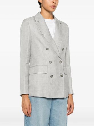 PESERICO Womens Double-Breasted Long-Sleeve Linen Blazer Ss26 W