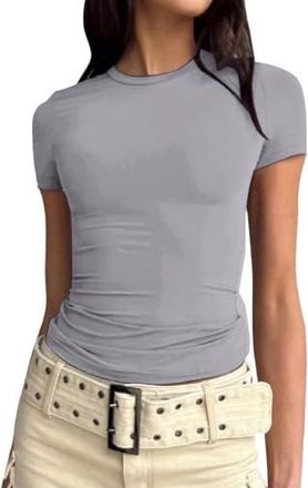 Generic T-shirts pour femme, haut d&eacute;t&eacute; &agrave; manches courtes, coupe ample, d&eacute;contract&eacute;, t-shirt d&eacute;t&eacute;, haut pour femme, adolescente, haut, gris, L