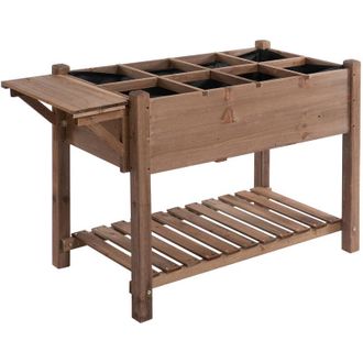 OUTSUNNY Hochbeet Pflanzkasten mit 8 geteilten Gittern faltbare Ablage Blumenkasten Blumentopf Kr&auml;uterbeet Massivholz Braun 123 x 54 x 80 cm