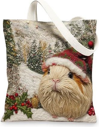 Generic Sac fourre-tout en toile de No&euml;l pour le shopping 33 x 38 cm, sac d&eacute;picerie r&eacute;utilisable en tissu pour femme, peinture danimaux, d&eacute;coration cadeau