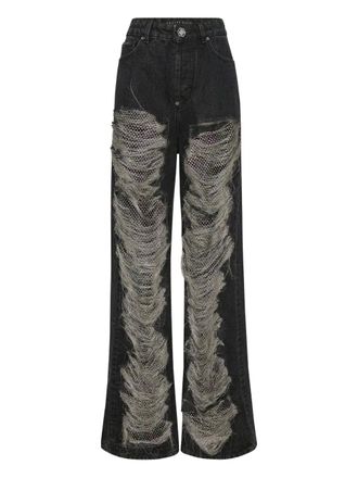 Philipp Plein jean en résille à strass - Noir