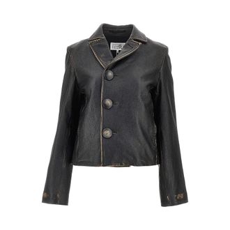 Maison Margiela Vintage-effect leather jacket Woman 40
