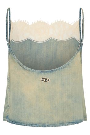 Diesel Womens Sleeveless Denim Top Light Blue Cotton Vests & Tank Tops