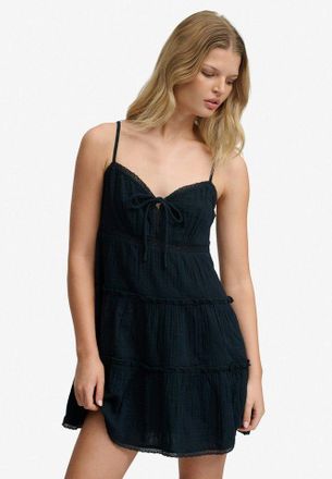 Superdry Sommerkleid CHEESECLOTH TIERED MINI DRESS aus Baumwolle, Relaxed Fit, ohne &Auml;rmel, pflegeleichtes Webmaterial