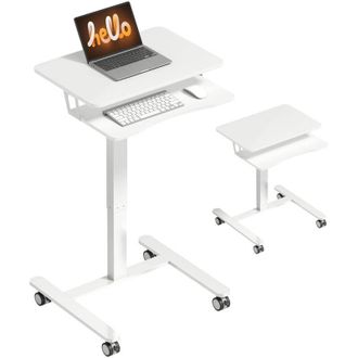 HOMCOM Bureau assis-debout - HOMCOM - hauteur r&eacute;glable pneumatique - plateau clavier et roulettes - acier - 65 x 60 x 71-107 cm - blanc