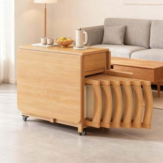 Generic Ausziehbarer Drop-Leaf-Tisch aus Massivholz mit 4/6 klappbaren St&uuml;hlen, platzsparendes Design, for K&uuml;che, Esszimmer, Wohnzimmer, Restaurant(6 Chairs)