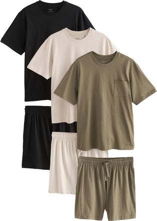 Next Herren 3er-Pack Schlafanz&uuml;ge Black/Khaki Green/Ecru S