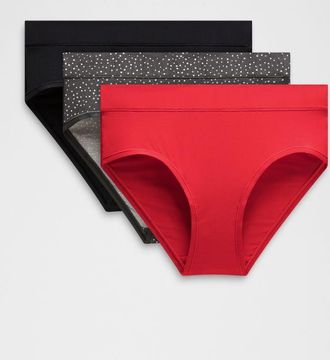 lululemon UnderEase Bikini-Unterw&auml;sche mit hohem Bund 3er-Pack f&uuml;r Frauen - Gr&ouml;&szlig;e XL in Black/Irregular Dotty Antique White Graphite Grey/Oxford Red