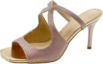 Generic YUJIEBB Sandales d&eacute;t&eacute; &agrave; talons hauts sexy &agrave; bout ouvert avec boucle carr&eacute;e pour femme, Pantoufle rose 7 cm, 36.5 EU