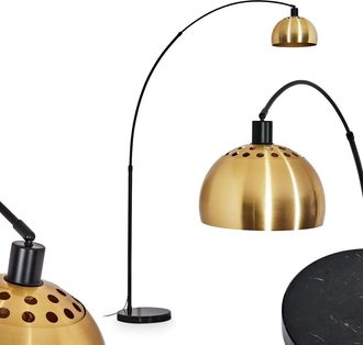 HOFSTEIN Stehleuchte Baloca, Stehlampe aus Metall in Schwarz/Messing gebürstet/Gold mit Marmorfuß, verstellbare Leuchte im Retro/Vintage-Design, Lichteffekt, F