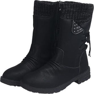 Generic Bottes dhiver Mi-Hautes pour Femme Bottines &Agrave; Cheville Tendance,Fermeture &Eacute;clair Lat&eacute;rale,&agrave; Talon Bas, R&eacute;tro &Eacute;l&eacute;gant Confort Chaude Boots Chaussures D