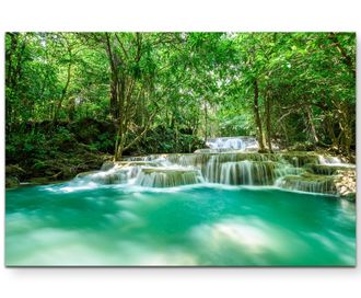 Paul Sinus Art Leinwandbilder | Bilder Leinwand 120x80cm Wasserfall im tropischen Regenwald in Thailand