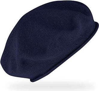 Fiebig Basque en tricot fin avec bord roulé | Béret en coton | Béret en laine légère dans de nombreuses couleurs, bleu marine, taille unique