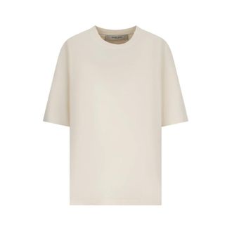 Golden Goose Femme, Tops, Beige, Taille: 44 FR T-shirt Coupe D&eacute;contract&eacute;e Jersey de Coton Patch Logo