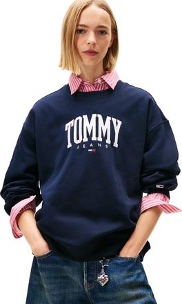 Tommy Jeans Damen Medium Weight Pullover Crewneck with Printed Logo Sweatshirt, W&uuml;stenhimmel, L