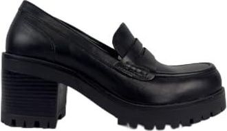 Generico D&eacute;collet&eacute; Mocassin en cuir v&eacute;ritable avec talon 60 mm, Noir, 41 EU