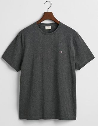 GANT Unifarbenes T-Shirt mit Logo-Stickerei, Regular Fit in