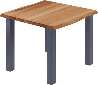 Lamofootwear Manufaktur Esstisch K&uuml;chentisch Schreibtisch Couchtisch aus Massivholz, mit Baumkante 60x60x76 cm (AxBxH), Classic, Dunkel/Anthrazit, LBB-01-A-004-701