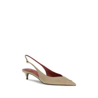 Valentino Garavani Womens Vlogo Signature Kitten-Heel Slingback Heel Beige Calf Leather Bos