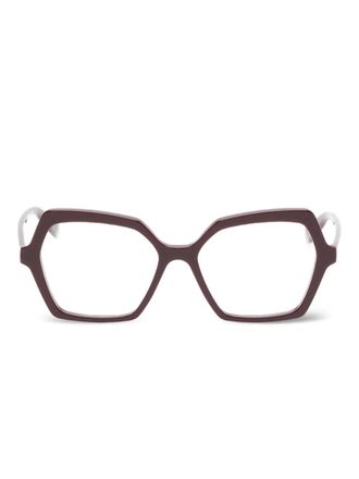 Alexander McQueen Eyewear lunettes de vue &agrave; monture g&eacute;om&eacute;trique - Marron