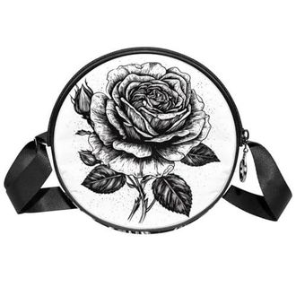 Generic Sac &agrave; bandouli&egrave;re Circle pour femme, petit sac &agrave; bandouli&egrave;re noir et blanc avec fermeture &eacute;clair, bretelles r&eacute;glables, sac &agrave; main rond d&eacute;contract&eacute; pou