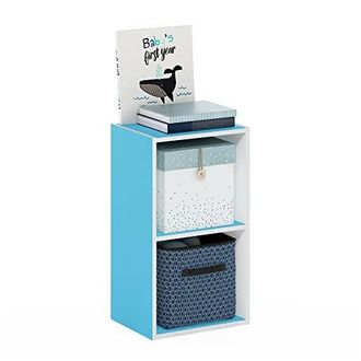 Furinno Pasir Étagère ouverte à 2 niveaux, Blanc/Bleu clair, 2-Tier Cube
