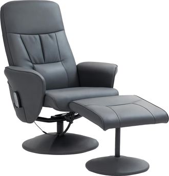 HOMCOM Relaxsessel mit Hocker, drehbarer Fernsehsessel mit 10 Massagepunkte, Liegefunktion, Massagesessel mit Fernbedienung, Seitentasche, TV-Sessel, Kunstle