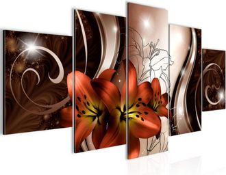 Runa Art Wandbilder Blumen Lilien 5 Teilig Bild auf Vlies Leinwand Deko Wohnzimmer Abstrakt Rot 208452a