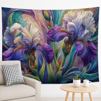 Generic Iris Floral Violet Tapisserie, bunter botanischer dekorativer Wandbehang, künstlerische Wandteppiche, ästhetisch für Schlafzimmer, Wohnzimmer, Schlafs
