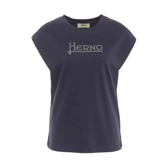 Herno T-Shirt mit Strasssteinen - - Tops - Damen - Blau - M