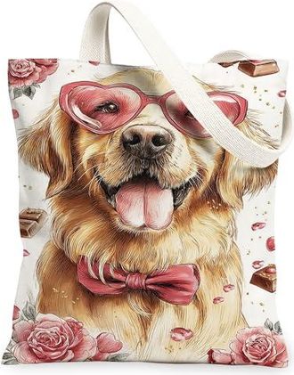Generic Sac fourre-tout en toile motif floral pour chien, motif animal mignon, sacs d&eacute;picerie, sacs d&eacute;picerie r&eacute;utilisables, style boh&egrave;me printanier, l&eacute;ger, l