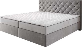 DELIFE Boxspringbett Dream-Great Mikrofaser Grau 200x200 cm mit Taschenfederkernmatratze und Topper Visco
