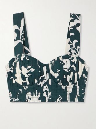 Emporio Sirenuse Haut Façon Corset En Coton Effilé À Imprimé Fleuri Et À Plis Dalia - Bleu