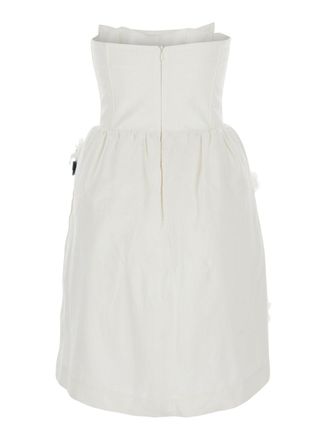 Shushu/Tong Womens Strapless Linen Dress With Floral Appliqu&eacute; White