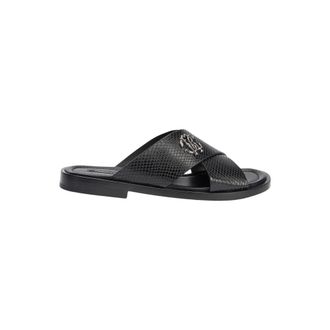 Roberto Cavalli Homme, Chaussures, Noir, Taille: 41 EU Sandales Slides en Cuir Effet Serpent