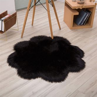 Railonch Faux Lammfell Teppich, Kunstfell Schaffell Teppich Wohnzimmer Schlafzimmer Kinderzimmer Als Faux Bett-Vorleger oder Matte für Stuhl Sofa (Schwarz,90cm