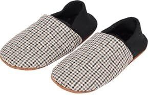 Arthur Chaussons Homme cuir et laine Carreaux - Doublure Intérieure Ultra-Douce - Semelle 100% Cuir Suédé - Laine - Gris - Taille 42/43