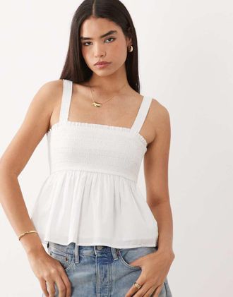 Abercrombie & Fitch Caraco smock&eacute; &agrave; encolure carr&eacute;e et bretelles amovibles - Blanc