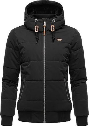 Ragwear Nuggys Solid Veste dhiver matelass&eacute;e imperm&eacute;able pour femme (colonne deau 8 000 mm) avec capuche Nuggys Solid XS &agrave; 6XL, Noir, L