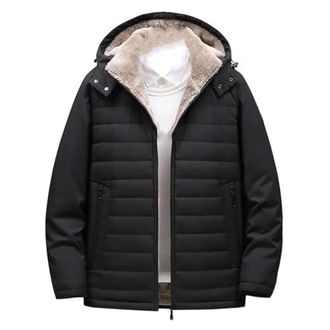Generic Veste polaire à fermeture éclair pour homme Parka dhiver chaude à capuche avec chapeau détachable pour camping et randonnée, Noir, XXL