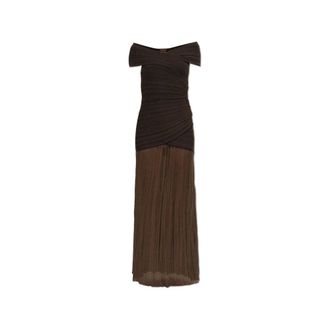Balmain Femme, Robes, Brun, Taille: 36 FR Off The Shoulder Light Knit Dress