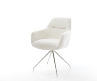 DELIFE Esszimmerstuhl Pejo-Flex Boucl&eacute; Soft Beige Kreuzgestell konisch Edelstahl Taschenfederkern, Esszimmerst&uuml;hle
