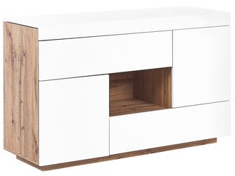 Beliani Sideboard/Schreibtisch 2 in 1 MDF viel Stauraum weiß/Heller Holzfarbton Goran