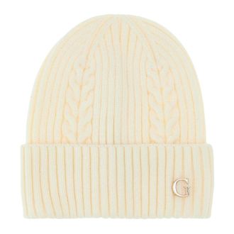 Guess Blanc Tricot Bord Logo Chapeau Femme - Femme - Accessoires - Blanc - Taille: M