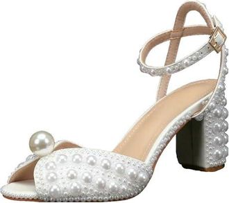 Generic YUJIEBB Chaussures &agrave; talons hauts faites &agrave; la main en cuir perl&eacute; pour mari&eacute;e Chaussures de mariage avec bouche de poisson Sandales &agrave; talons aiguilles 