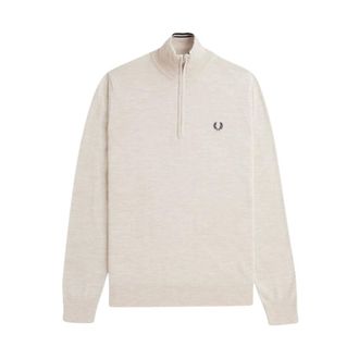 Fred Perry Homme, Pulls, Beige, Taille: XL Pull Classique en Laine Mérinos à Demi-Zip