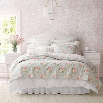 Laura Ashley Parure de lit réversible en Coton avec Couvre-oreillers Assortis, décoration dintérieur légère pour Toutes Les Saisons, Rose mélangé, lit jumeau